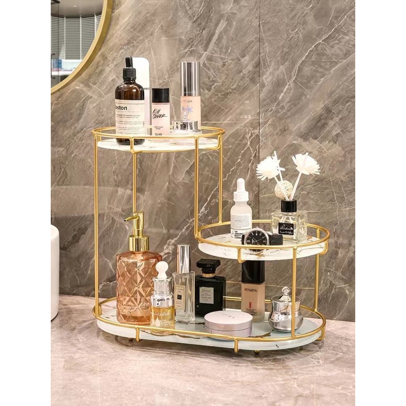 Jual Rak kaca motif marmer Model L Marble Gold tray / Pajangan Rumah ...