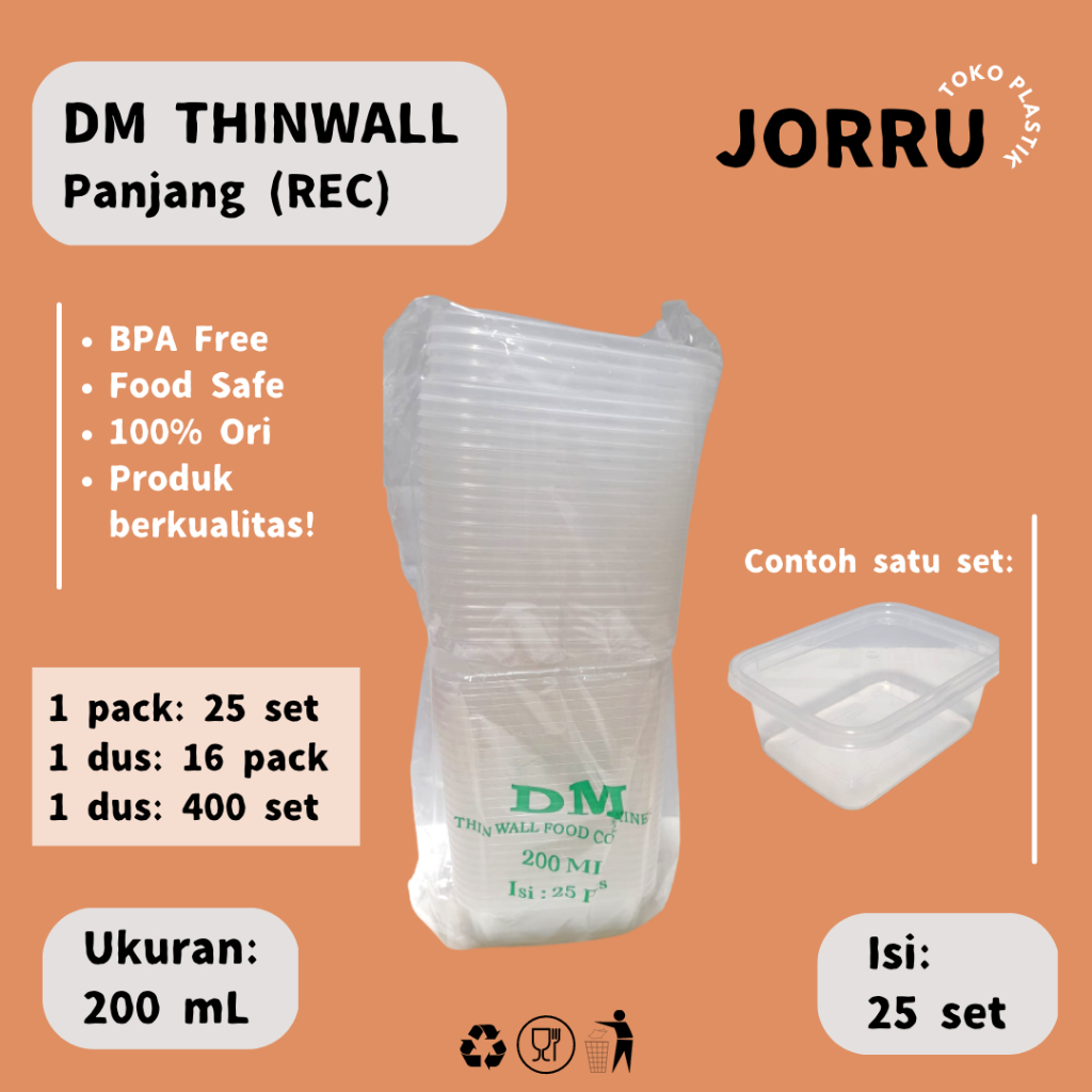 Jual Thinwall Dm Panjang 200 Ml Rec Isi Per Pack 25 Set Food