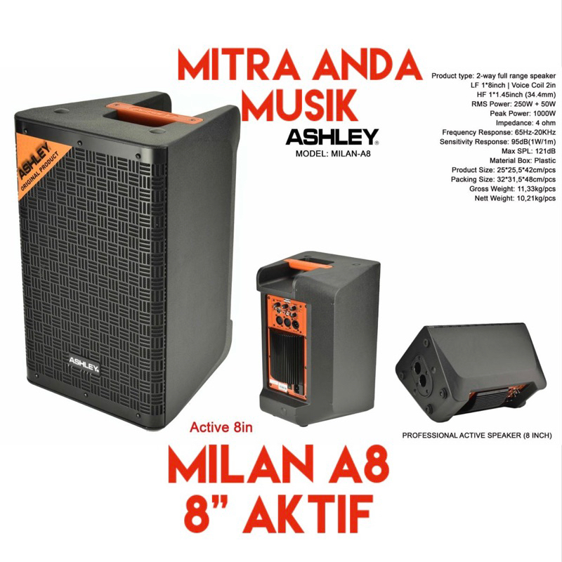 Jual Speaker aktif ashley milan a8 8" 250 watt rms | Shopee Indonesia