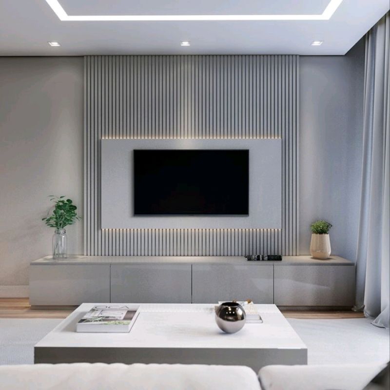 Jual Backdrop tv custom 220x30x35 || Wood panel WPC. | Shopee Indonesia