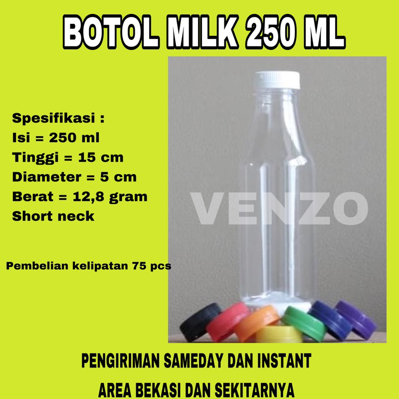 Jual (ISI 75 PCS) Botol Plastik Milk 250ml (KHUSUS SAMEDAY DAN INSTANT ...