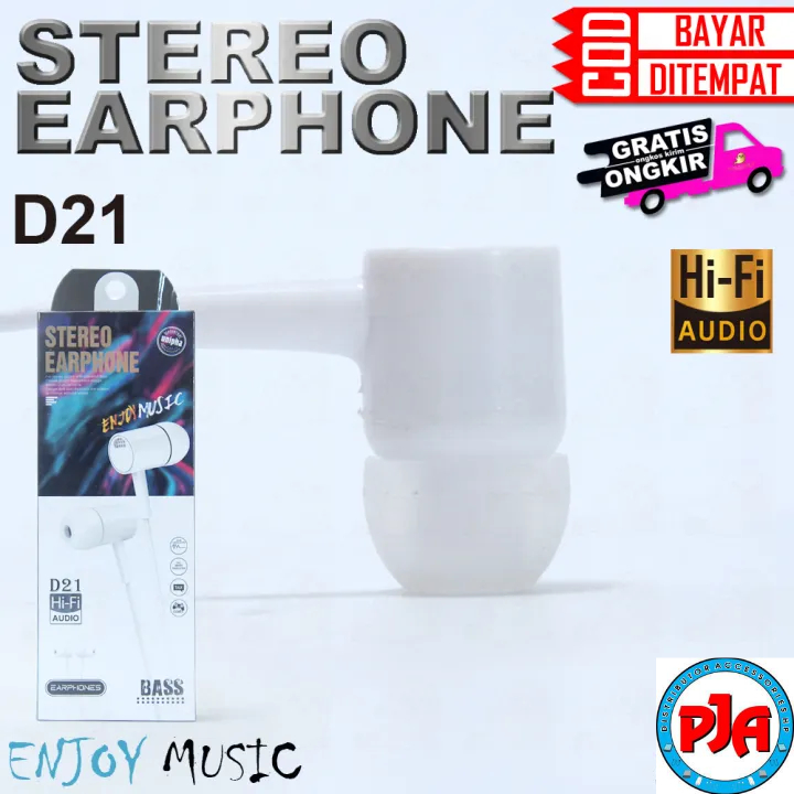 Jual HEADSET EARPHONE HANDSFREE HF D21 SUPER BASS | Shopee Indonesia