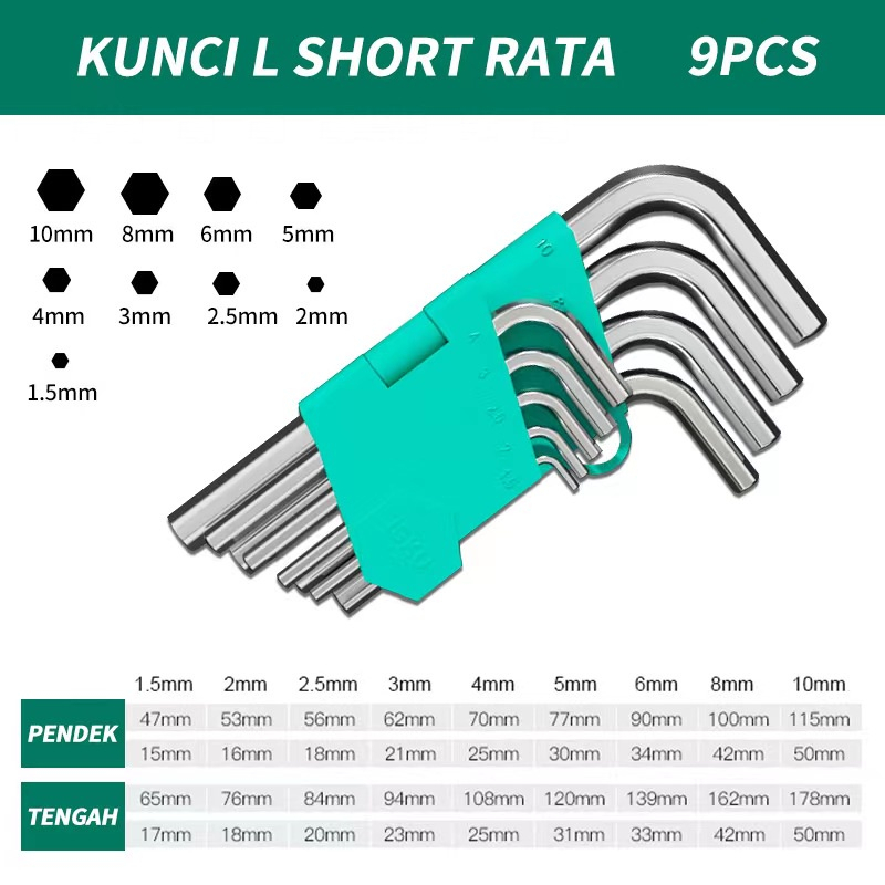 Jual ISKU kunci L 1 Set kombinasi 9pcs Bahan S2 Hex Key Set Lengkap ...