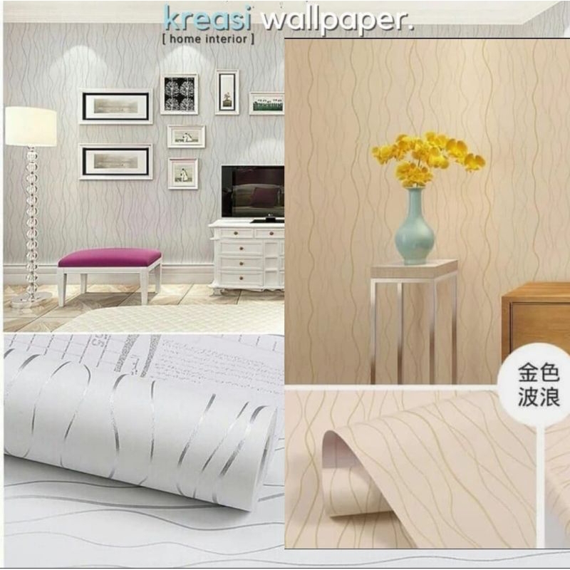 Jual Wallpaper Sticker Dinding 3D Ulir Salur Silver Emas / Gold | Stiker | Shopee Indonesia