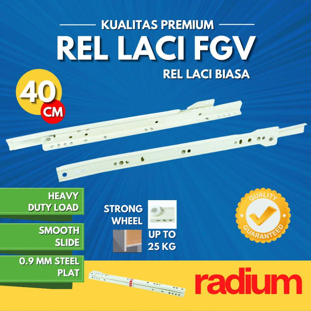 Jual Rel Laci Biasa RADIUM 40cm FGV Putih Roda Single Nylon Drawer ...