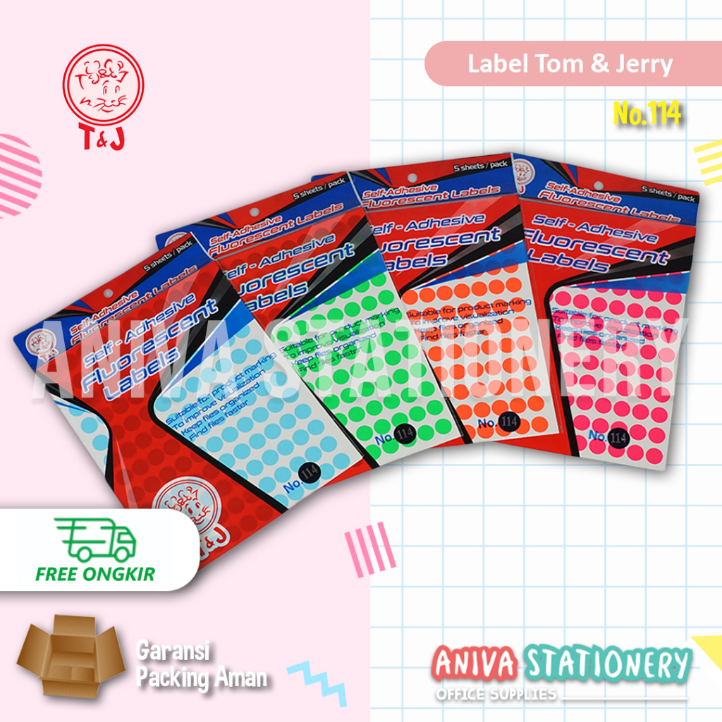 Jual LABEL BULAT TOM & JERRY NO 114 DIAMETER 13 MM STIKER WARNA WARNI ...