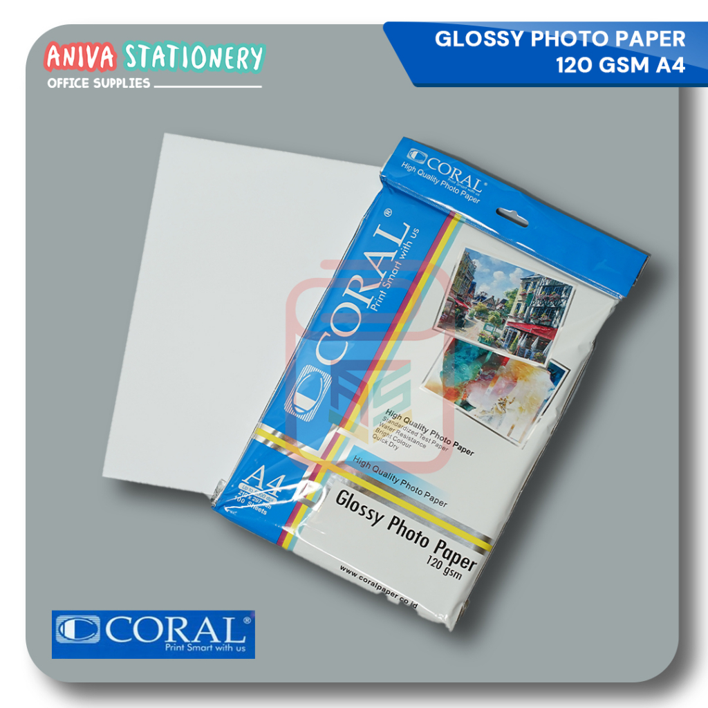 Jual CORAL GLOSSY PAPER 120 GRAM A4 1 PACK ISI 100 LEMBAR KERTAS FOTO ...