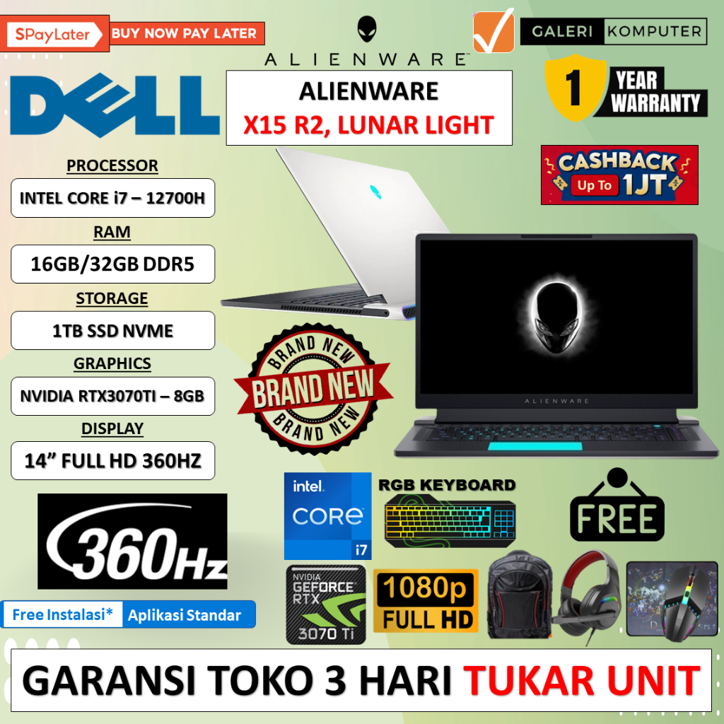 Jual LAPTOP GAMING ALIENWARE X15 R2 INTEL CORE i7 - 12700H 32GB DDR5 ...