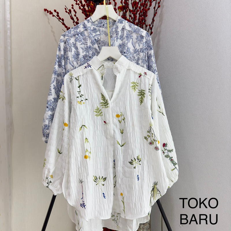 Jual Blouse wanita korean style / Blouse motif bunga / Kemeja lengan panjang / Pakaian wanita ...