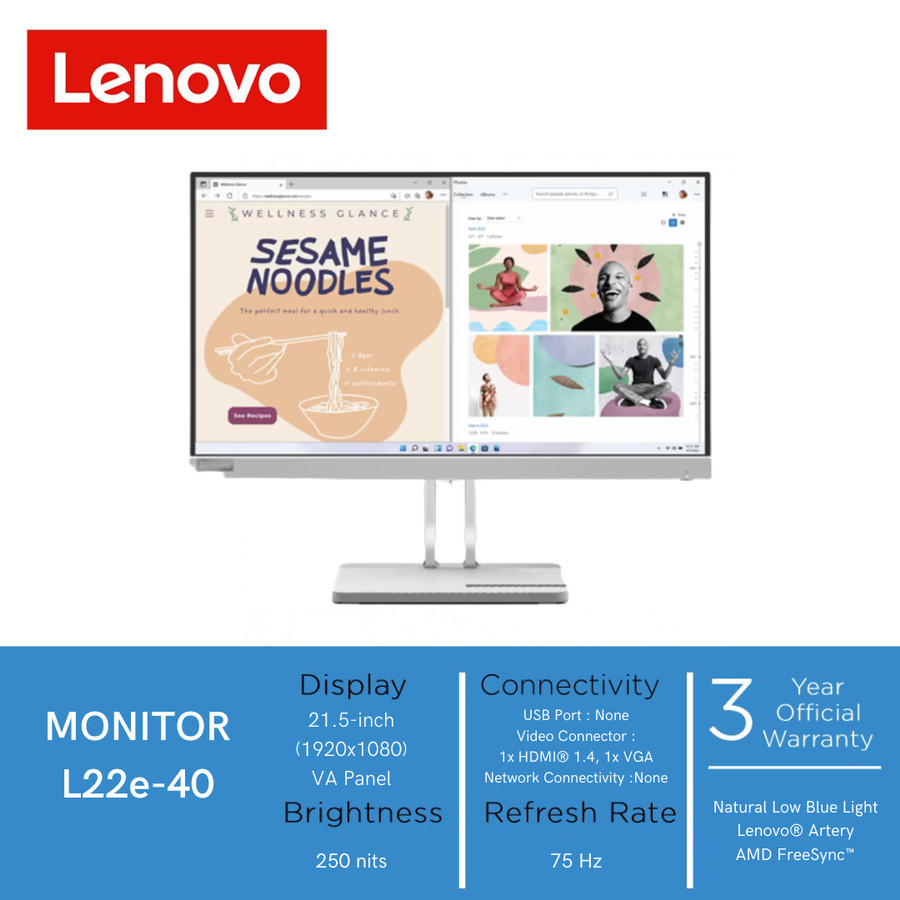 Jual LENOVO L22E-40 21.5 inch FHD VA 75Hz 4ms MONITOR | Shopee Indonesia