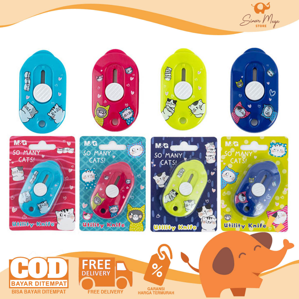 Jual M&G Retractable Paper Cutter Knife / Cutter Mini Motif Gambar Cat ...