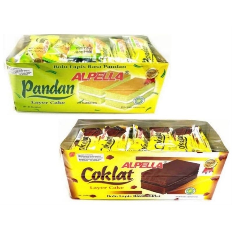 Jual Alpella Layer Cake Bolu Lapis Pandan Coklat Box Isi 24 Pcs ...