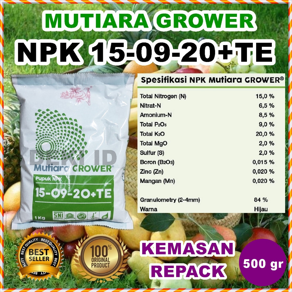 Jual Pupuk NPK Grower 500 Gram Repack 15 09 20 TE Mutiara Meroke Nutrisi Pertumbuhan Daun Bunga ...