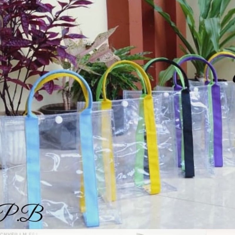 Jual tas tote mika transparan handle warna | Shopee Indonesia