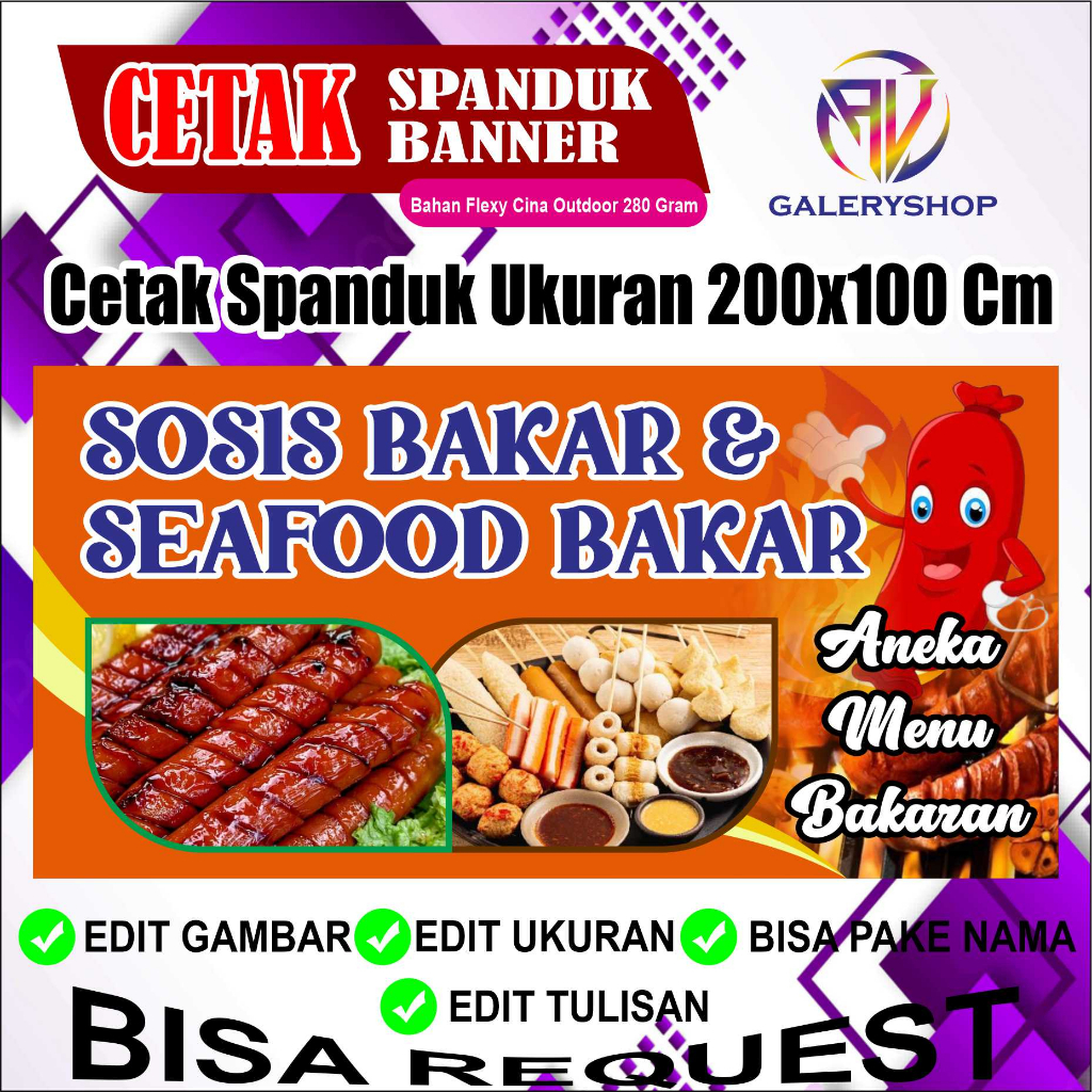 Jual spanduk banner jualan sosis aneka bakaran kekinian dll. 200x100 ...