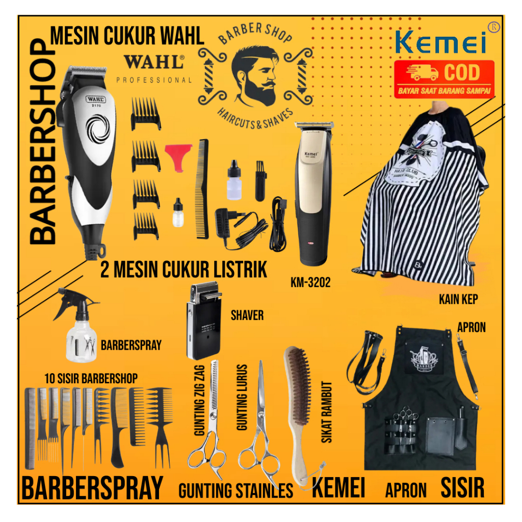 Jual Paket barbershop alat cukur rambut alat pangkas rambut lengkap 1 ...