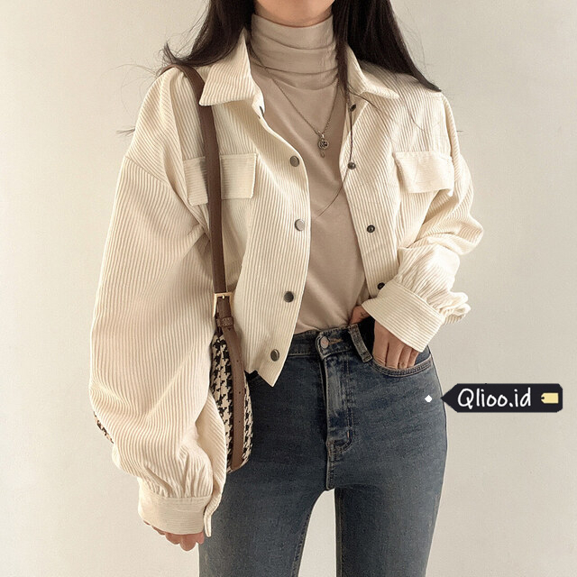 Jual Korean Style Jaket Wanita Terbaru Lengan Panjang Corduroy Outer Crop Jacket | Shopee Indonesia