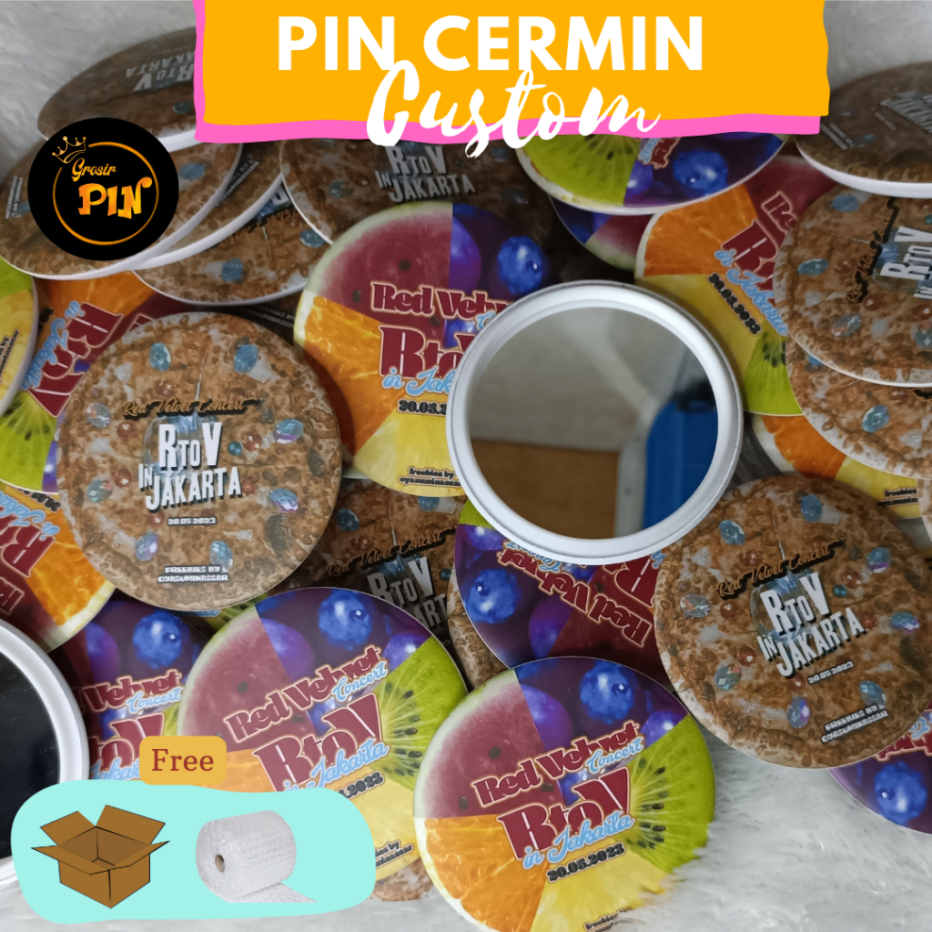 Jual PIN CERMIN KACA Make Up 75mm Hand Mirror Penggemar Souvenir ...