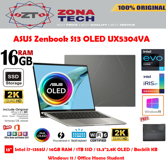 Jual ASUS Zenbook S 13 OLED UX5304VA - i7-1355U 16GB 1TB SSD 13.3"2.8K OLED W11 OHS | Shopee ...