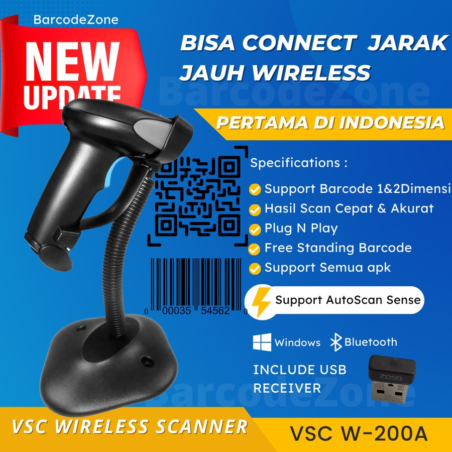 Jual BARCODE SCANNER 2D WIRELESS VSC W-200A WITH STAND AUTO SENSE ...