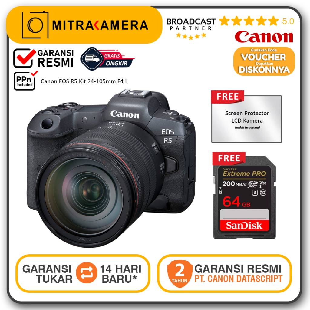 Jual Canon EOS R5 Kit 24-105mm F4 L / Canon Mirrorless EOS R5 | Shopee ...