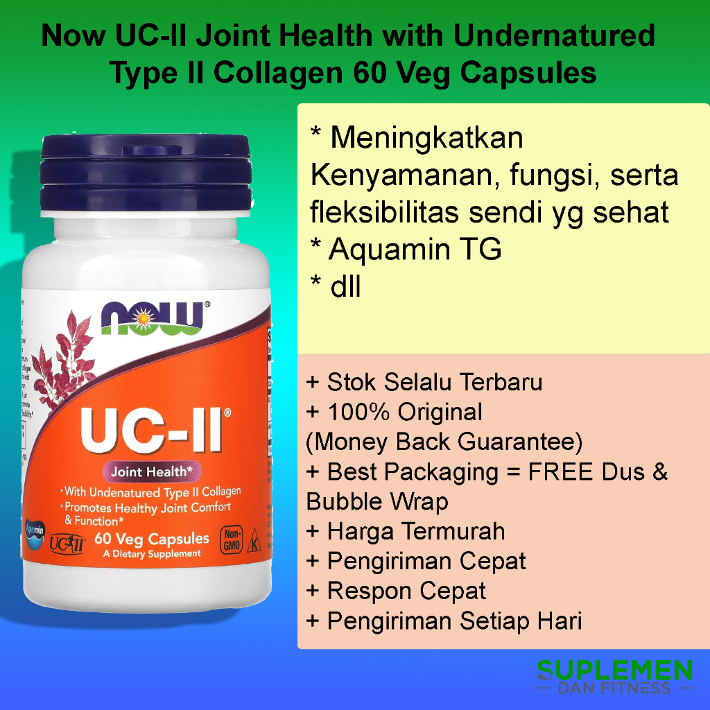 Jual Now UC-II Joint Health with Undernatured Type II Collagen 60 Veg Capsules Aquamin Kolagen ...