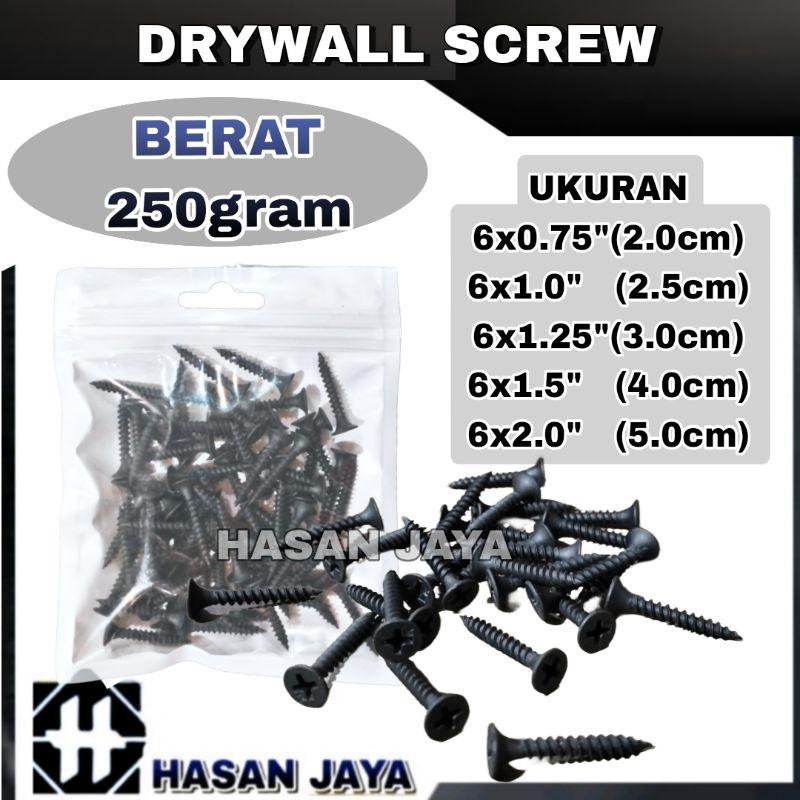 Jual [250GRAM] Sekrup Gypsum Baja / Baut Skrup Kayu Drywall Screw 6x1" 11/4" 11/2" 2" Inch ...