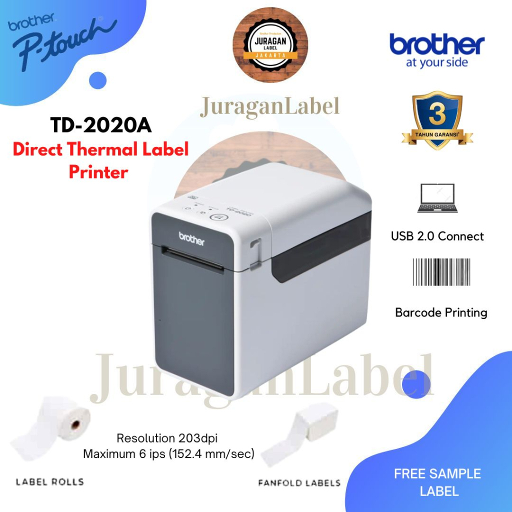 Jual Brother Printer Label TD-2020A Ptouch Direct Thermal Garansi Resmi ...