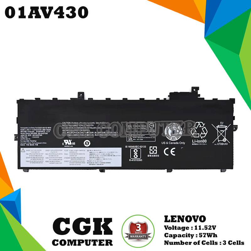 Jual Baterai Laptop Lenovo Thinkpad X1 Carbon 5th 2017 01AV494 01AV430 ...