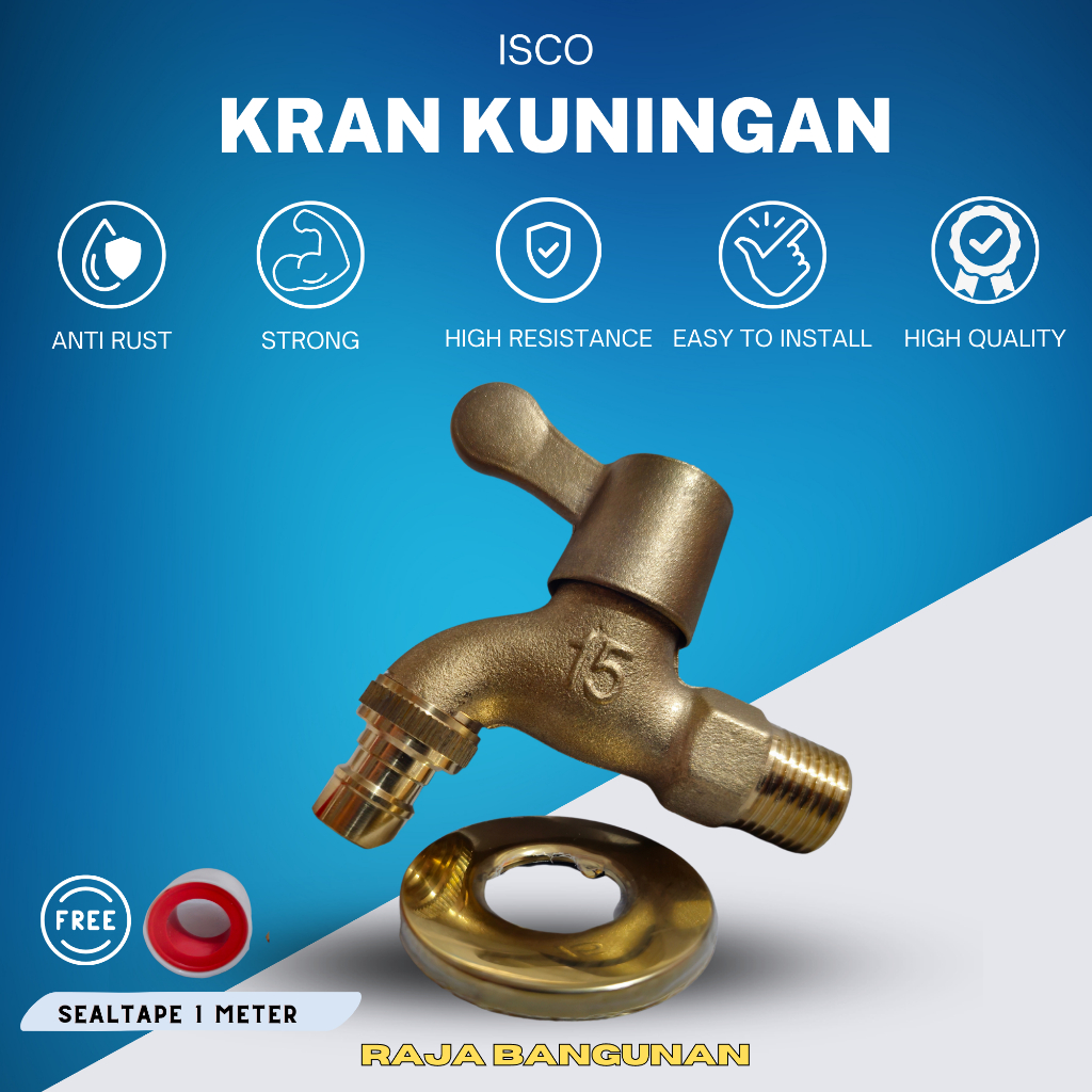 Jual Kran Kuningan Isco Full Kuningan 1/2 Inch Free TBA Gratis Sealtape ...