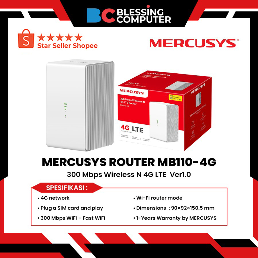 Jual MERCUSYS ROUTER MB110-4G 300 Mbps Wireless N 4G LTE Ver1.0 | Shopee Indonesia