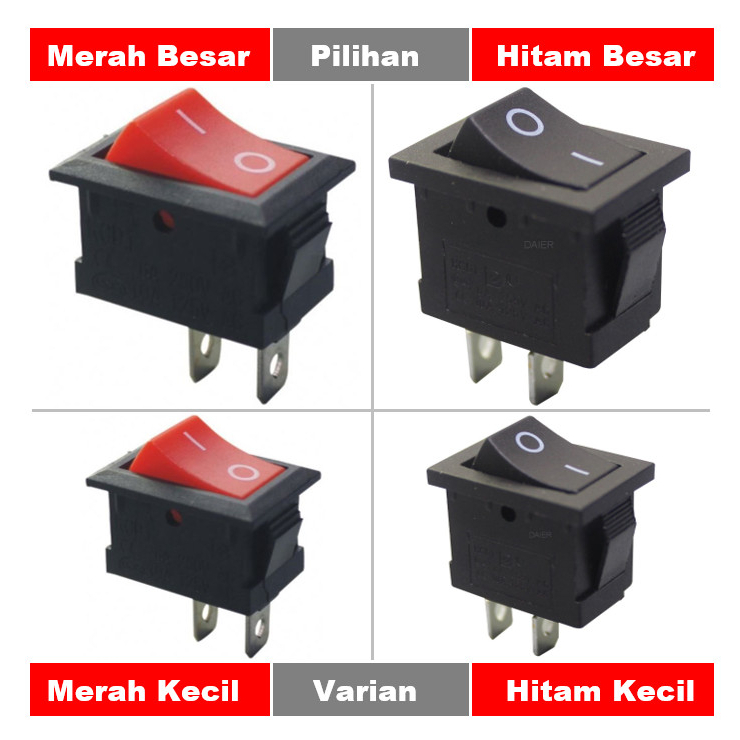 Jual Saklar Power On Off Mini Rocker Switch Besar Kecil Hitam Merah 2-P ...