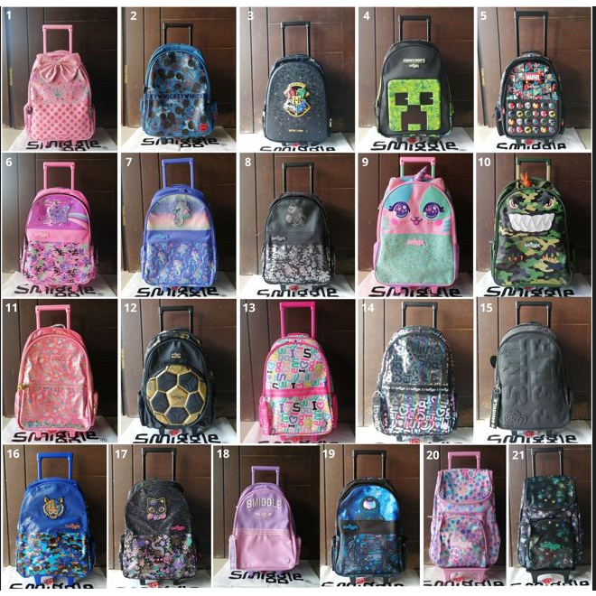 Jual Smiggle backpack trolley with light up wheels / trolley anak sd ...