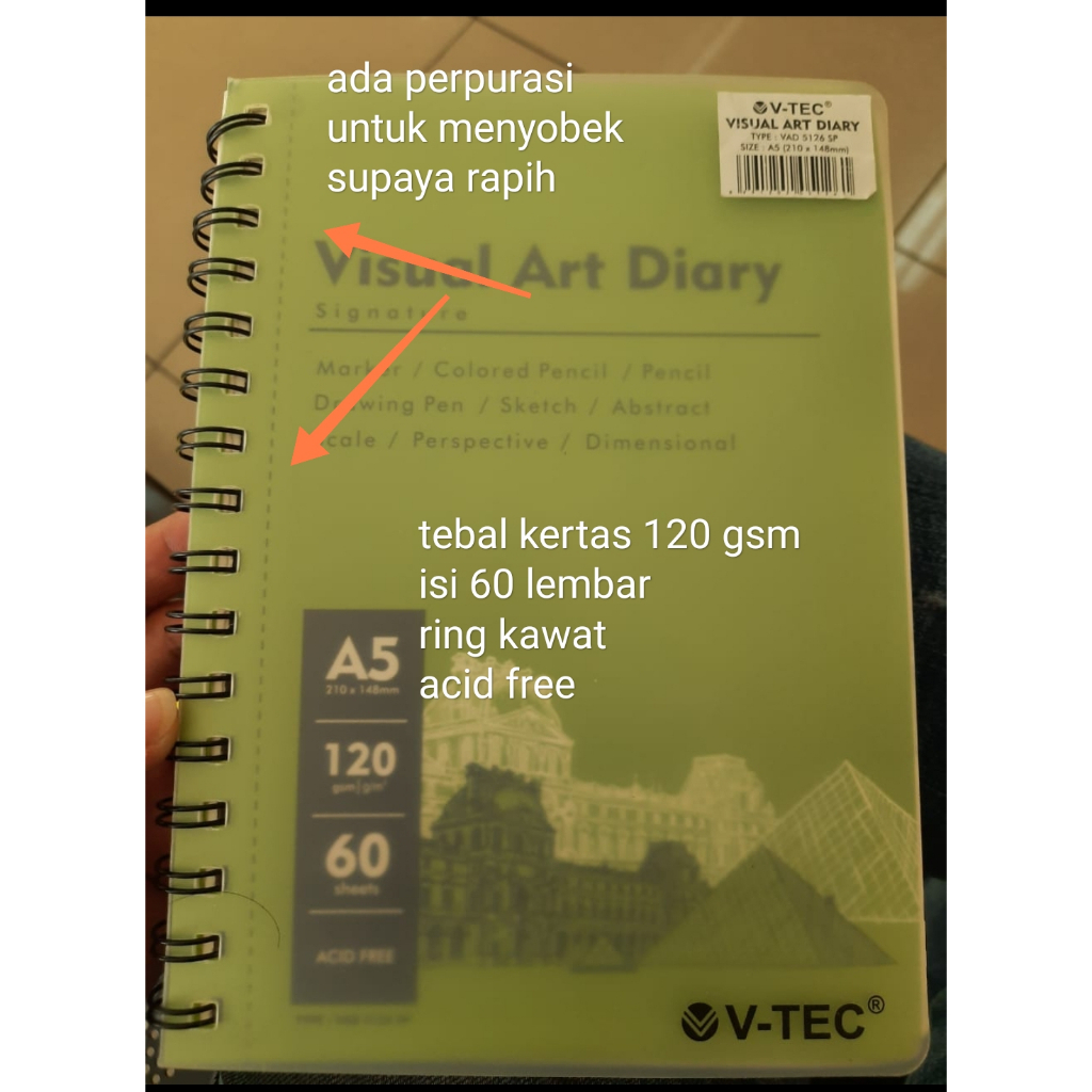 Jual buku visual art diary A4 vtec scetch book 60 lembar 120 gsm ring ...