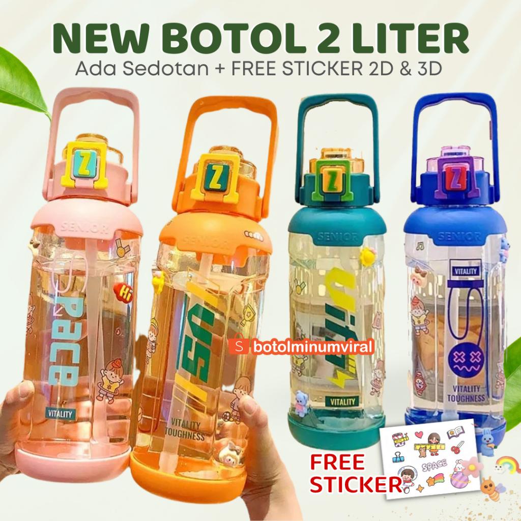 Jual Botol Minum Viral 2L Aesthetic Bening Anti Tumpah Free Sticker 2D ...