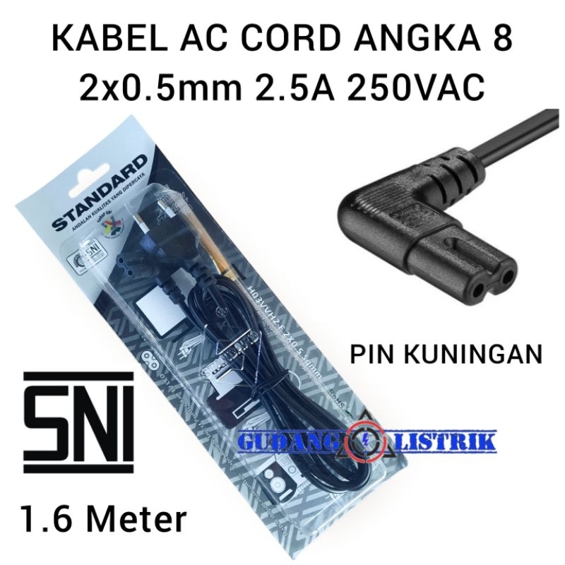 Jual Kabel Power AC Cord Angka 8 Tipe L Bengkok STANDARD 1.6M | Shopee ...