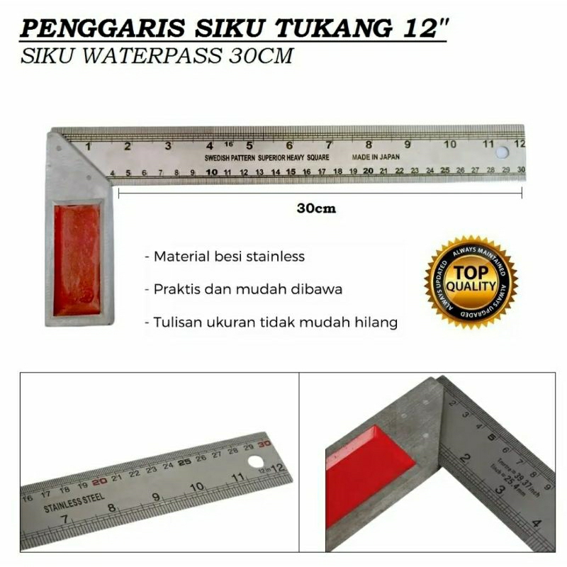 Jual Siku Tukang Stainless 30 Cm Penggaris Siku / Siku Meter 30Cm 12 ...