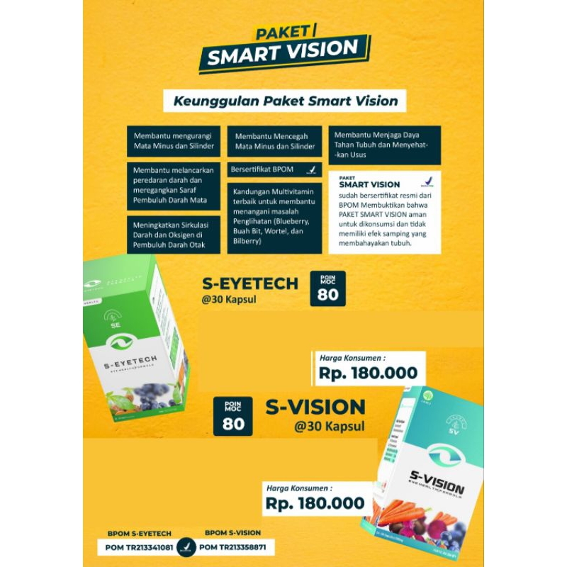 Jual Paket Smart Vision dengan 2 jenis Produk yaitu S-Eyetech dan S ...