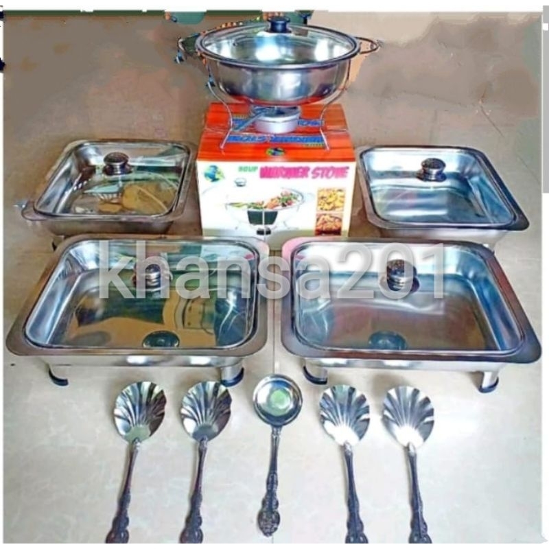 Jual set prasmanan stainles tutup full kaca/tempat saji makanan ...