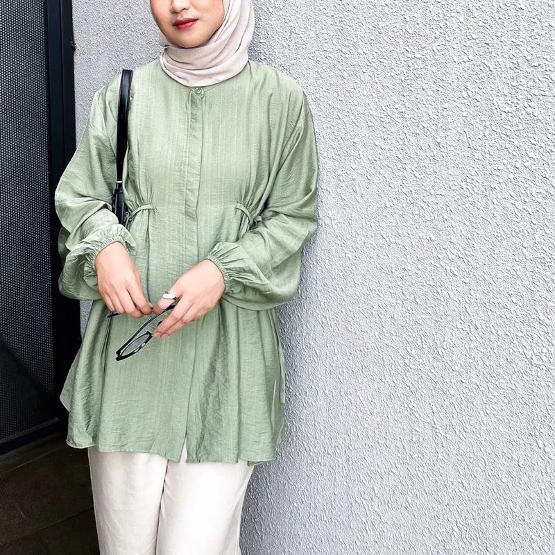 Jual ALESA Blouse Semi Tunik Polos Linen Premium | Shopee Indonesia