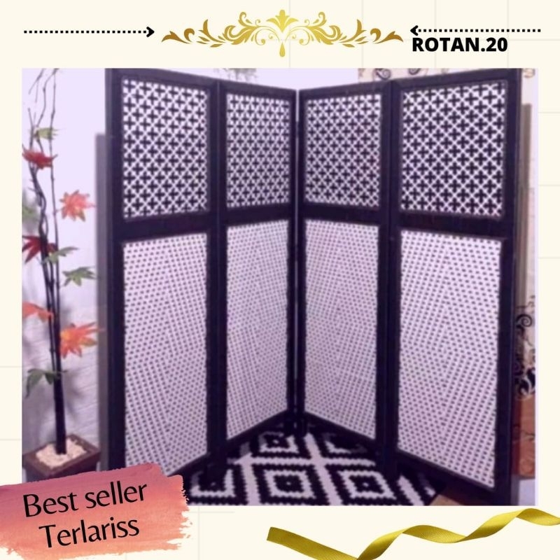 Jual Sketsel Panel Penyekat Ruangan 3.PINTU Motif Hitam Partisi Rotan ...