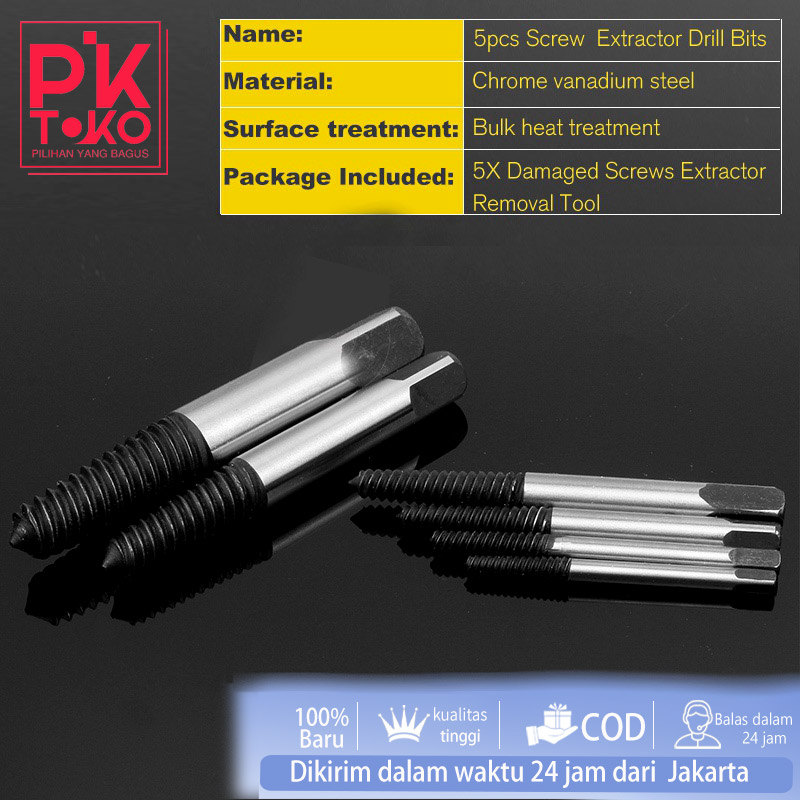 Jual 6pcs Bor Ekstraktor Baut Pembuka Baut Yang Rusak Bor Untuk Membuka ...