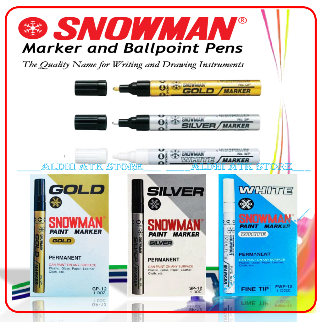 Jual Spidol SNOWMAN Paint Marker Permanent WHITE PUTIH SILVER GOLD ...