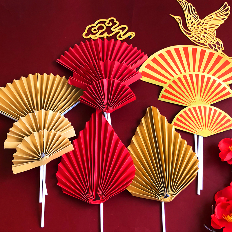 Jual TOPPER CAKE BENTUK KIPAS PAPER MERAH DAN GOLD /CAKE TOPPER KIPAS ...