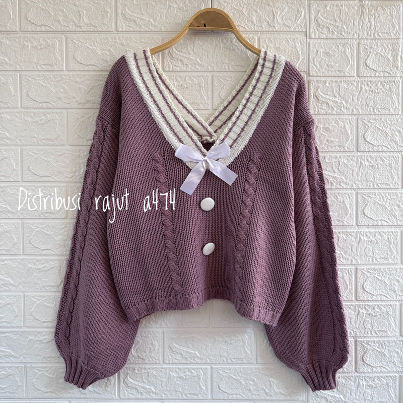 Jual USSY SWEATER RAJUT TEBAL BAJU RAJUT MOTIF CABLE KERAH V PITA ...