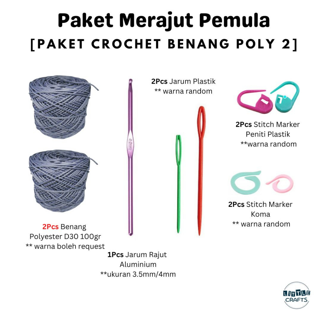 Jual Paket Starter Kit Kerajinan Merajut Basic Pemula Benang Poly ...