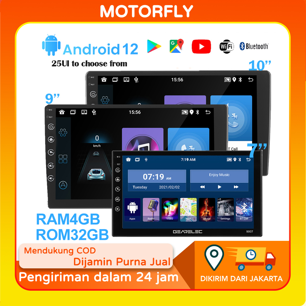 Jual 【Hadiah gratis】Car Radio Mobil Navigasi 4G + 32G Android12 Head Unit 7/9/10 Inci Sentuh ...