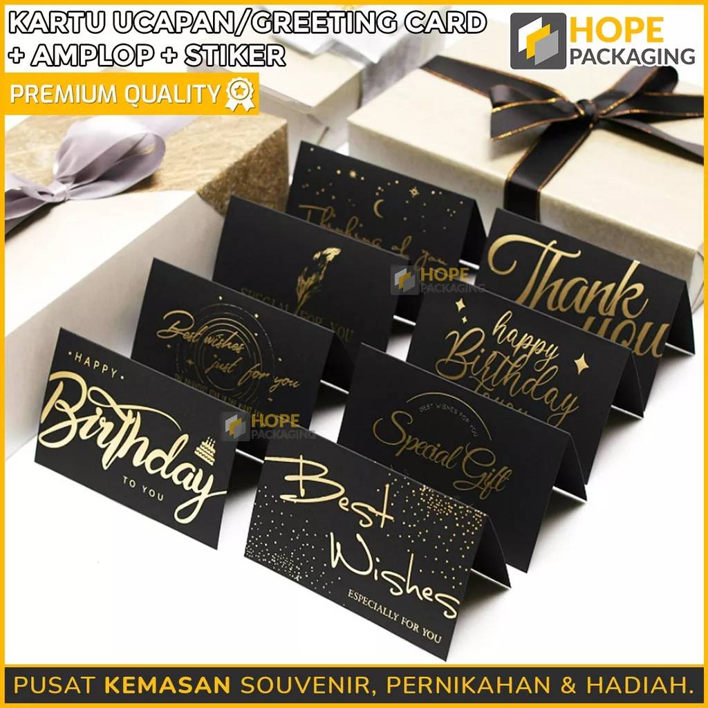 Jual Kartu Ucapan + Amplop + Sticker / Greeting Card Hitam / Kartu ...