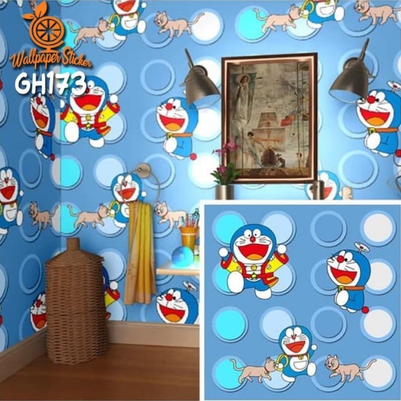 Jual Wallpaper Dinding Kamar Tidur Anak Karakter Doraemon Polkadot ...