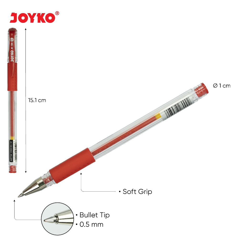 Jual JOYKO GEL PEN JK-100 PEN BLACK BLUE RED PULPEN PENA JOYKO HITAM ...